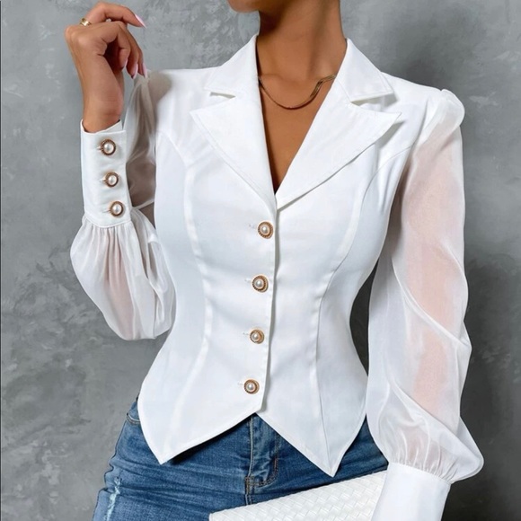 Jackets & Coats | Elegant Solid Contrast Mesh Asymmetrical Hem Blazer ...